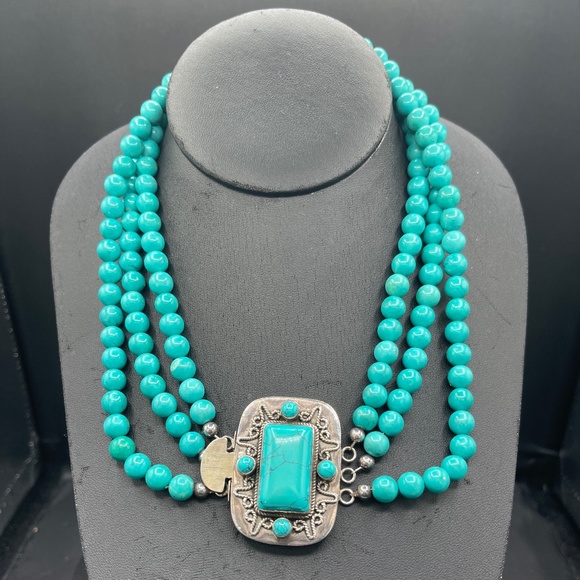 Jewelry | Natural Turquoise Triple Strand Sterling Silver Necklace ...